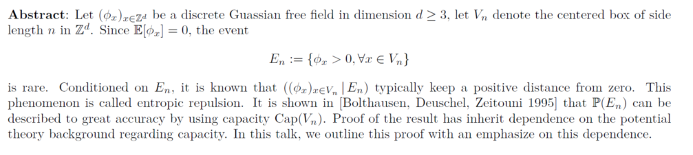Capacity and entropic repulsion-重庆大学数学与统计学院